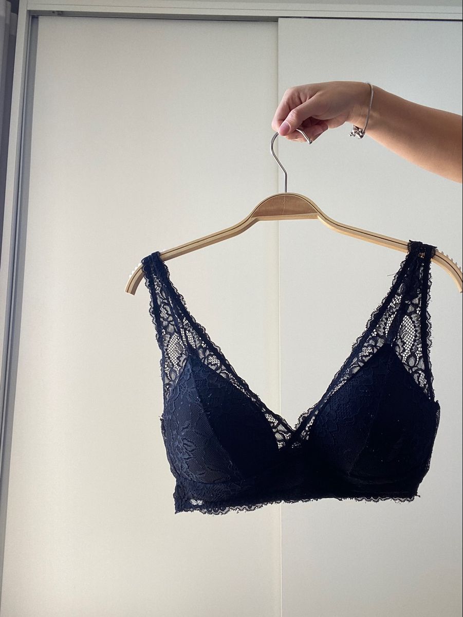 Top Preto Renda com Bojo | Lingerie Feminina Usado 84855204 | enjoei