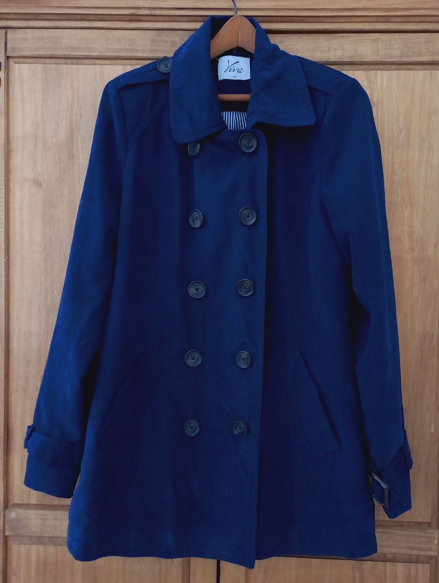 Trench Coat Acetinado Marinho | Casaco Feminino Viva Usado 78589262 ...