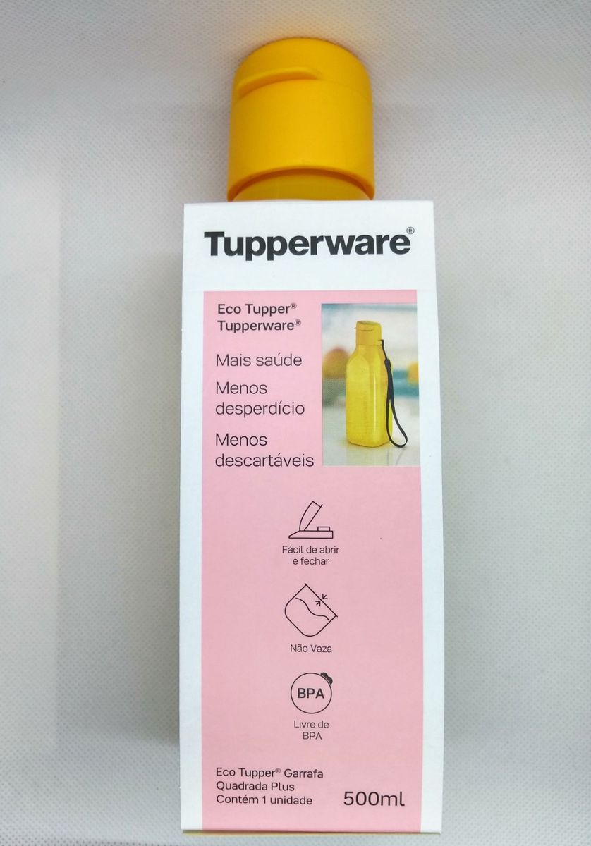 Tupperware Garrafa Eco Tupper Plus 500ml - Quadrada Amarela | Cacareco ...