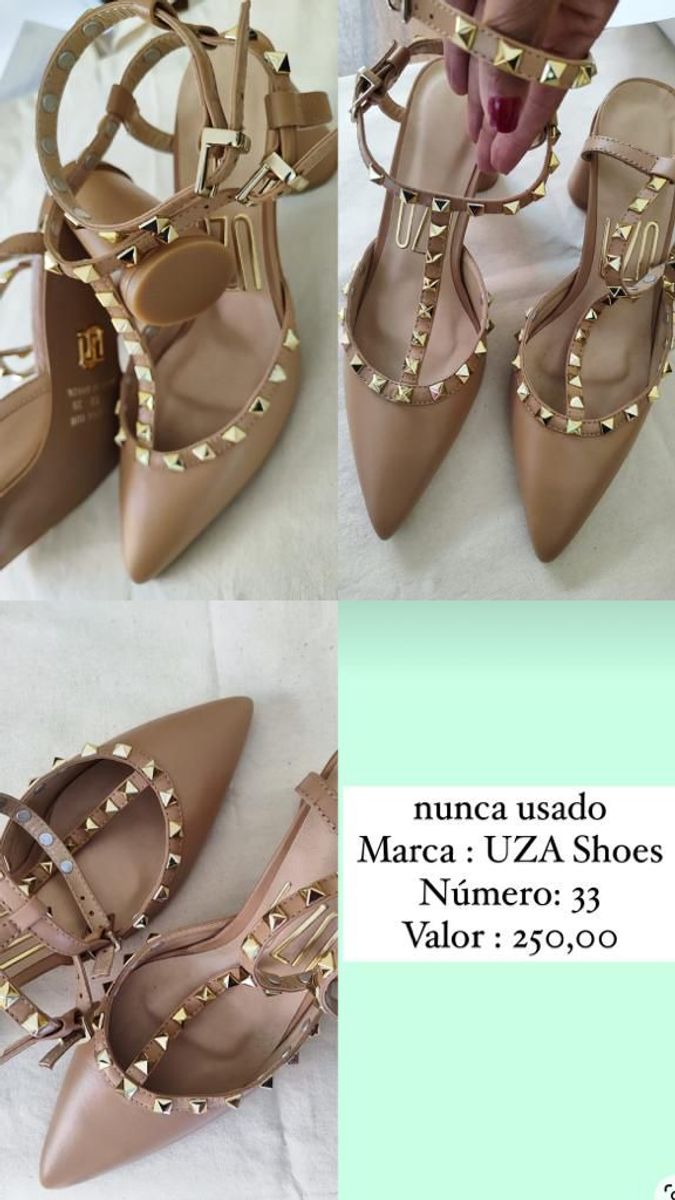 Uza Shoes Chanel Salto Medio em Couro Cor Pele | Sapato Feminino Uza Shoes Nunca Usado 94950321 ...