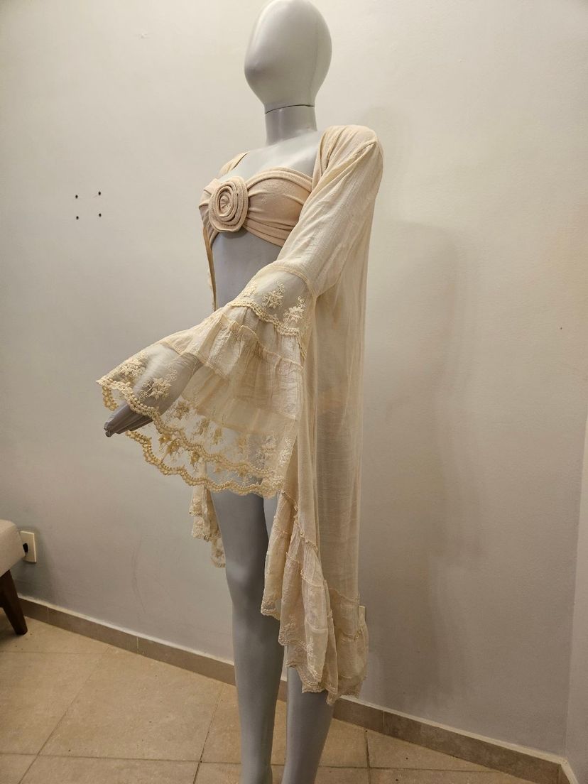 Vestido Chemise Ou Saídas de Praia Renda Bege | Vestido Feminino Nabomi ...
