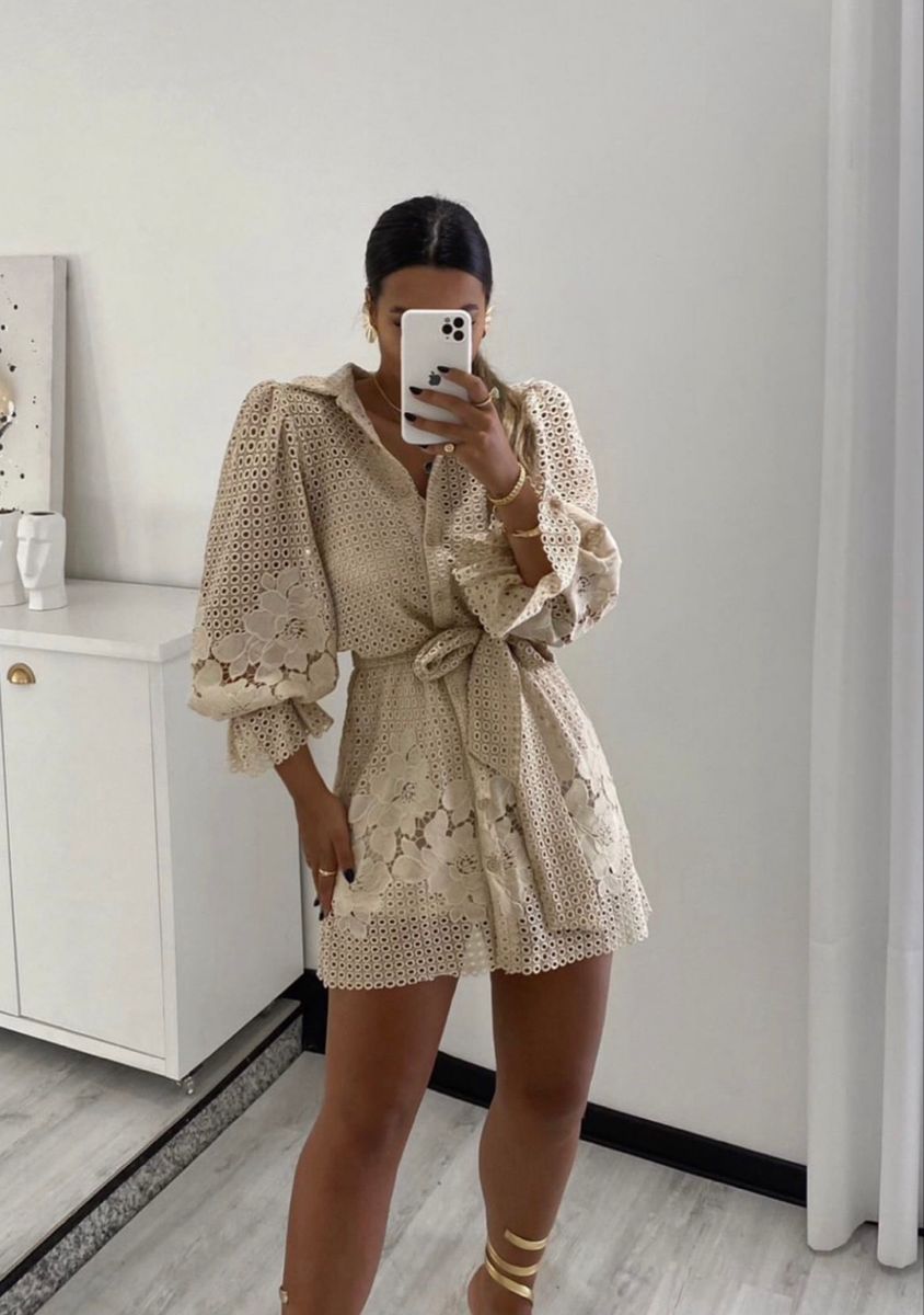 Vestido Cor Cru com Detalhes | Vestido Feminino Usado 84205150 | enjoei