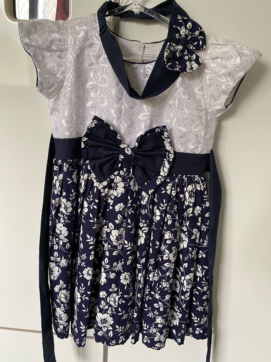 Vestido de Festa Branco com Azul Marinho e Tiara 1 Ano | Roupa Infantil ...