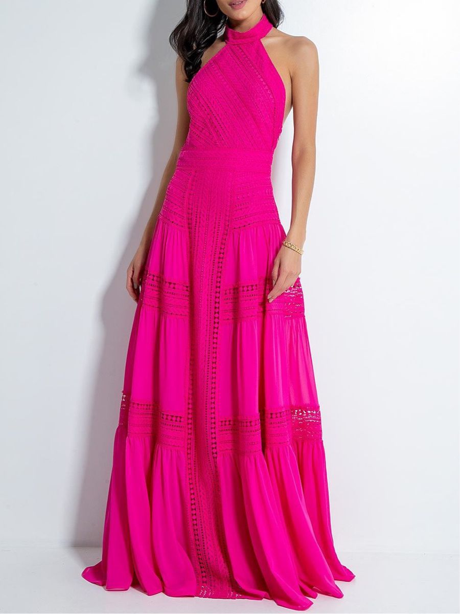 Vestido de Festa Longo de Frente Única Pink Ave Rara Brand | Vestido de Festa Feminino Ave Rara ...