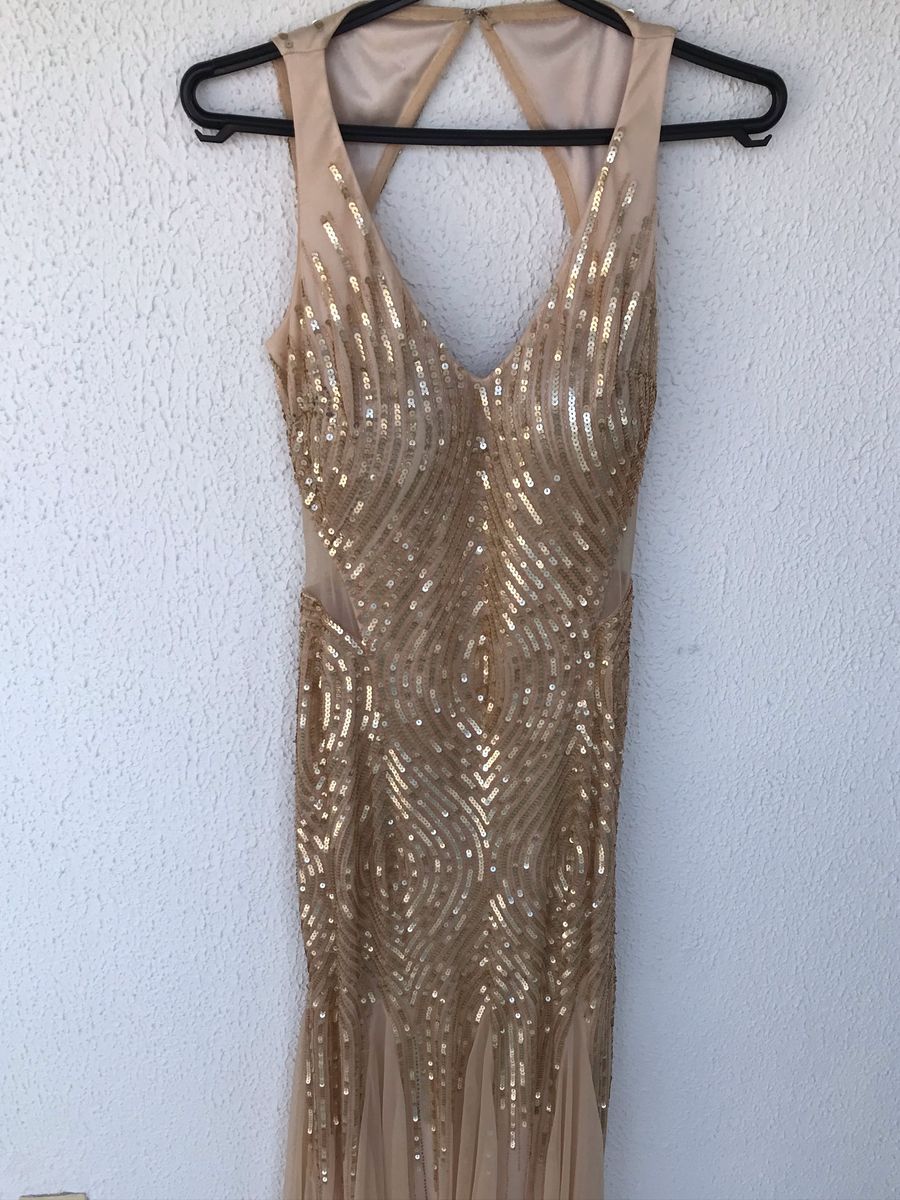 Vestido de Festa Longo Dourado | Roupa de Casamento Feminina Usado ...