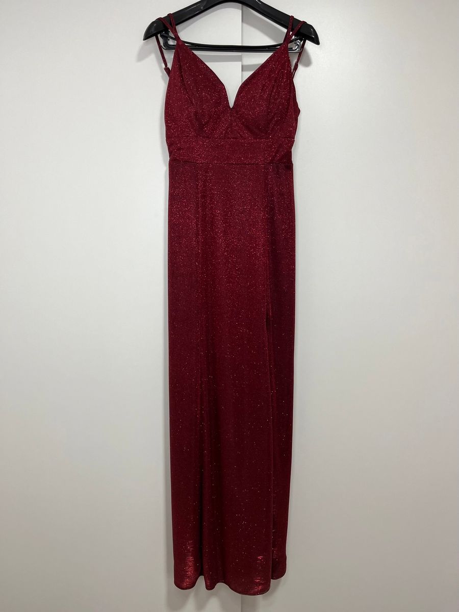 Vestido de Festa Longo Vinho Marsala Glitter com Fenda | Vestido de ...