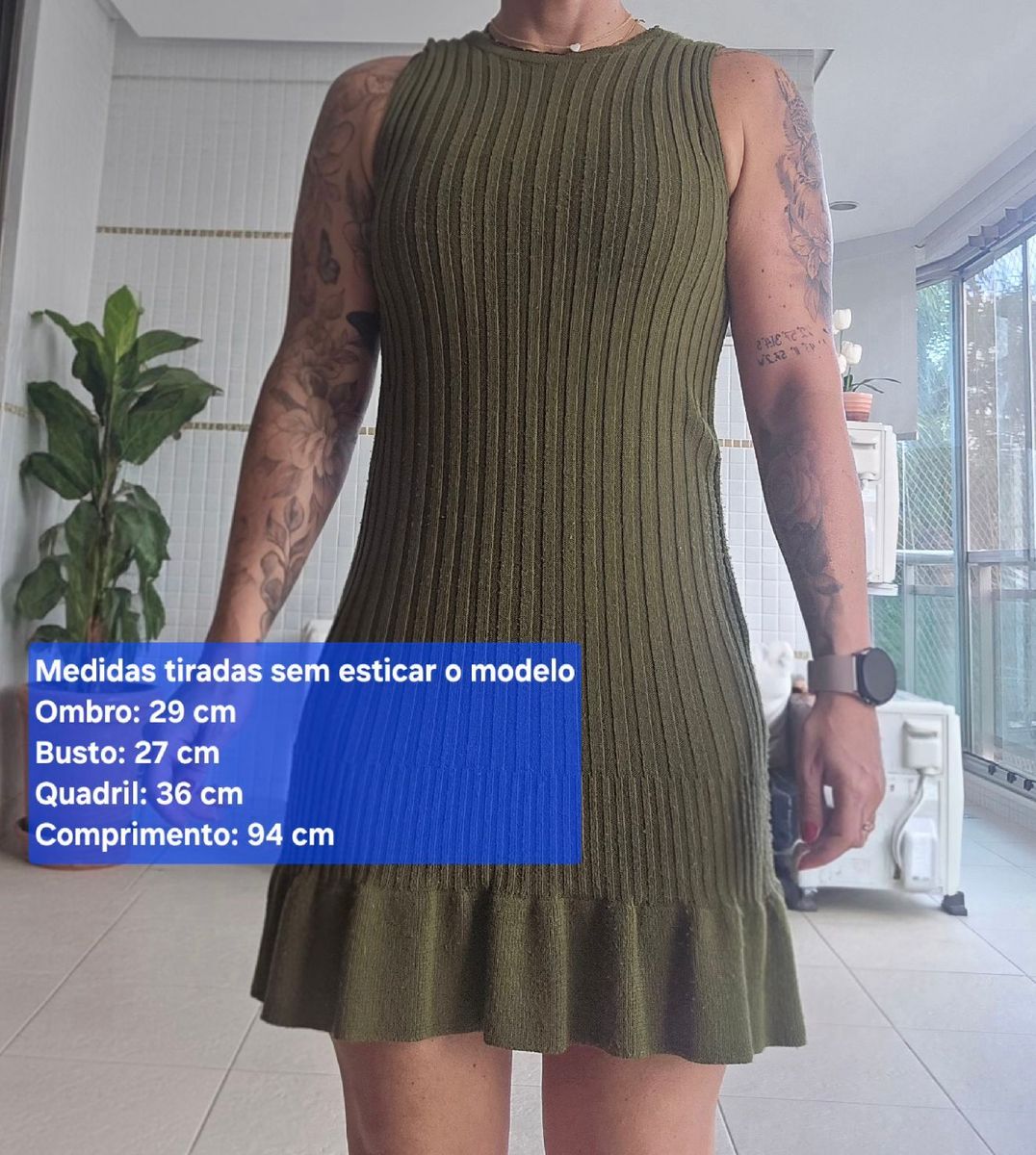 Vestido de Poliéster e Elastano Na Cor Verde Militar - Tamanho Único ...