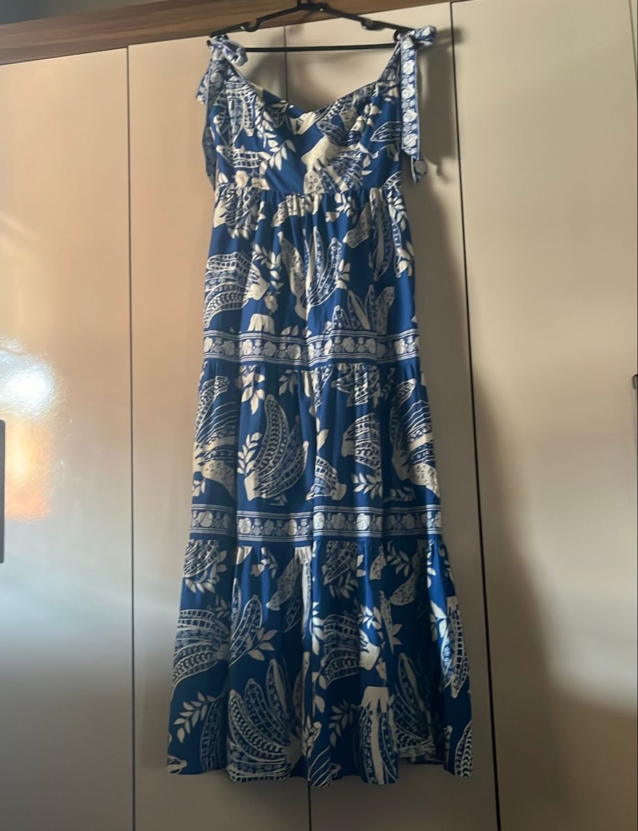 Vestido Estampado Azul Farm Original | Vestido Feminino Farm Usado ...