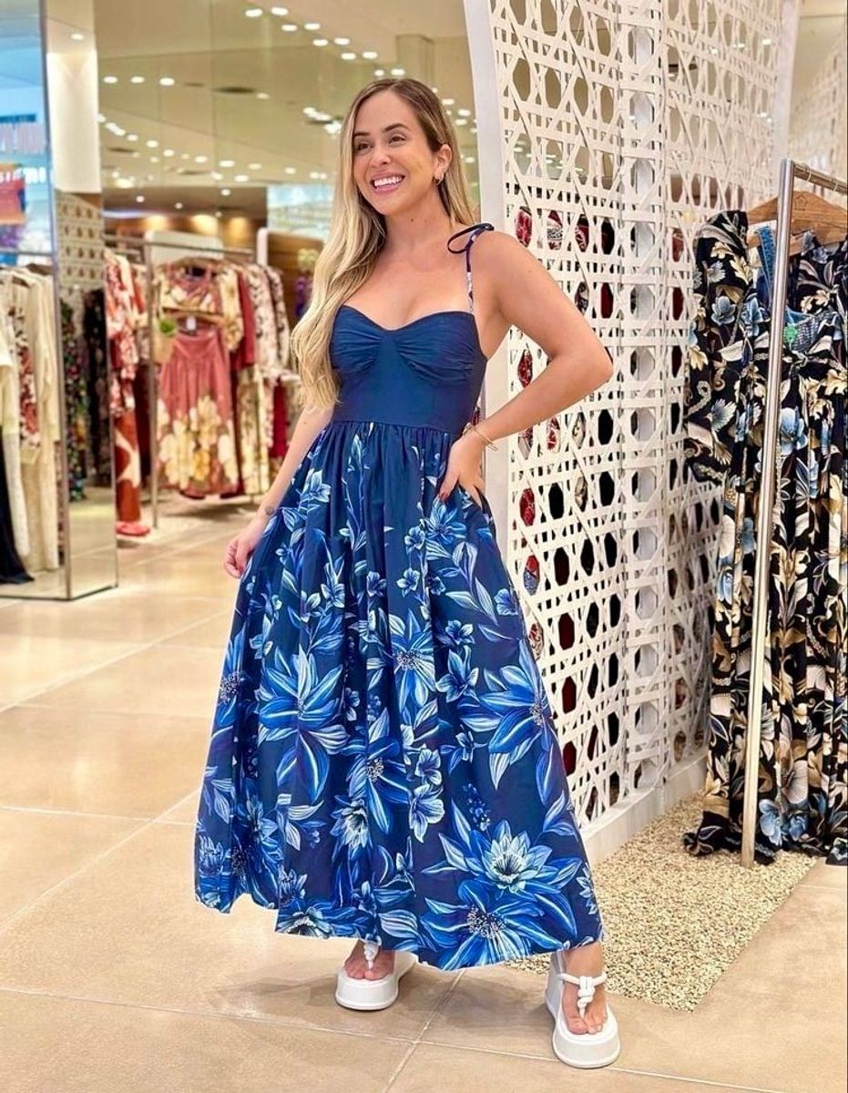 Vestido Farm Cropped Estampado Floral Tati Azul Pacífico G | Vestido ...