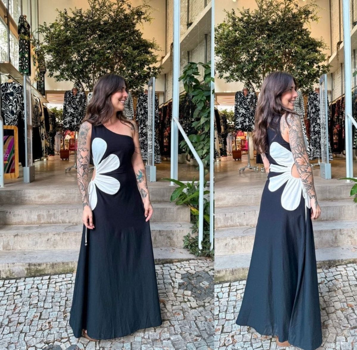 Vestido Farm Ombro Só Preto Ombro Único Abertura Lateral com Amarração ...