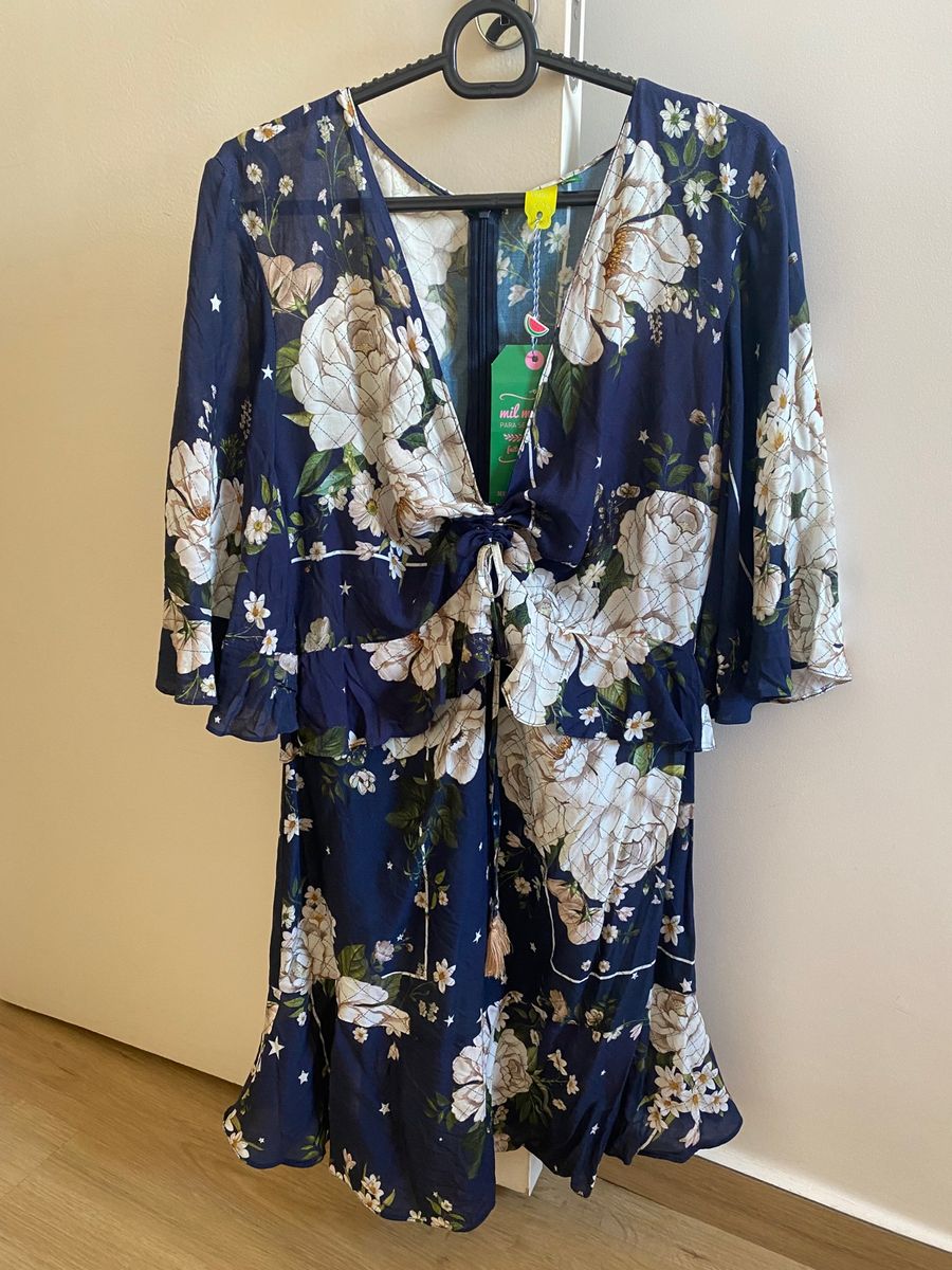Vestido Floral Farm Azul Marinho M | Vestido Feminino Farm Nunca Usado ...