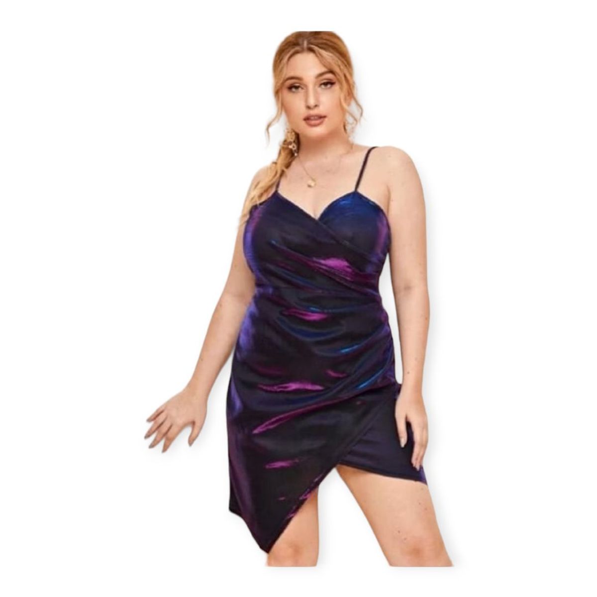 Vestido Assimétrico Furta-cor Holográfico Brilhante Decote V Azul e ... Vestido Assimétrico Furta-cor Holográfico Brilhante Decote V Azul e ...