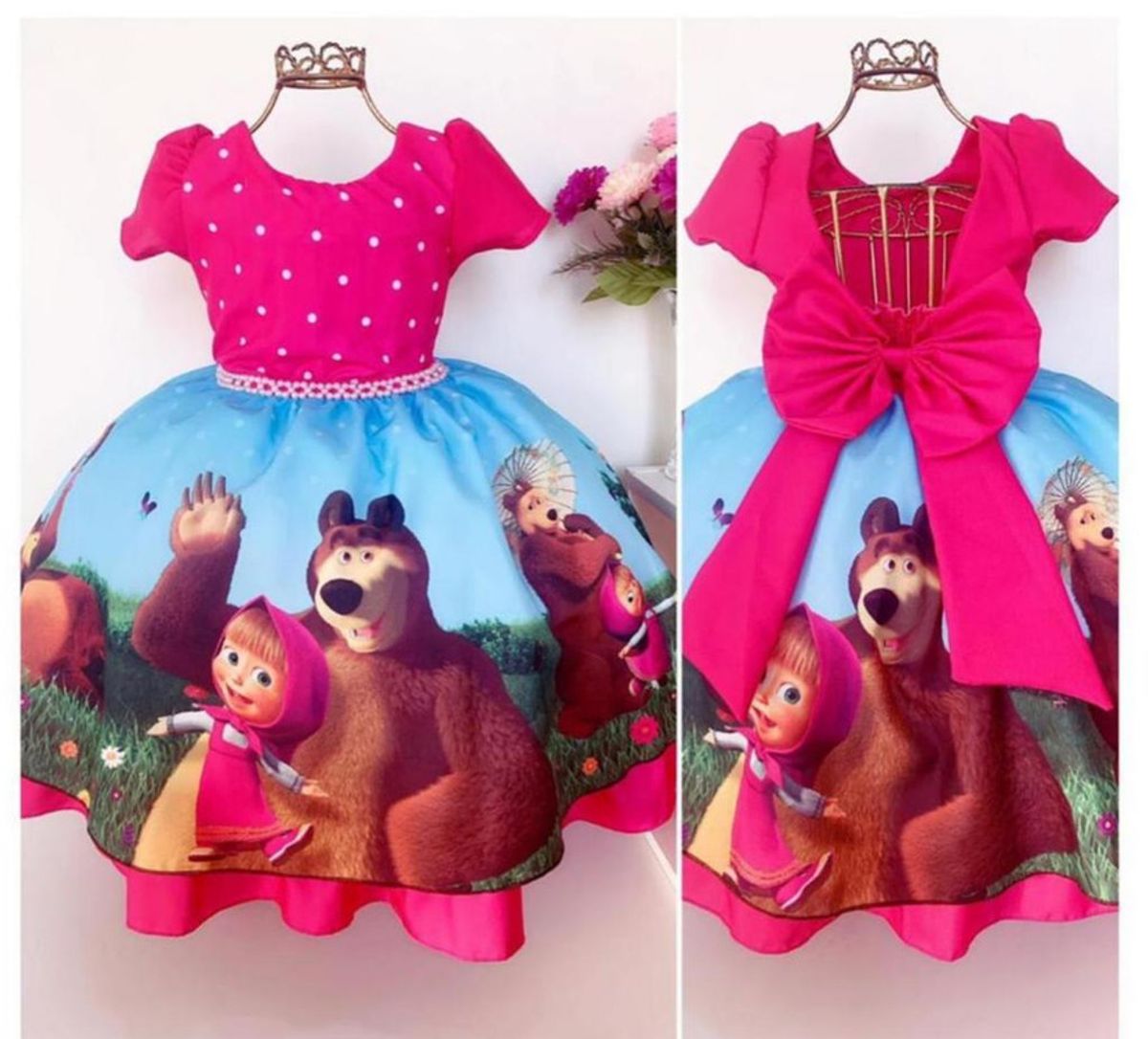 Vestido Infantil Masha e O Urso Rosa Pink Macha Marsha Marcha Temático ...