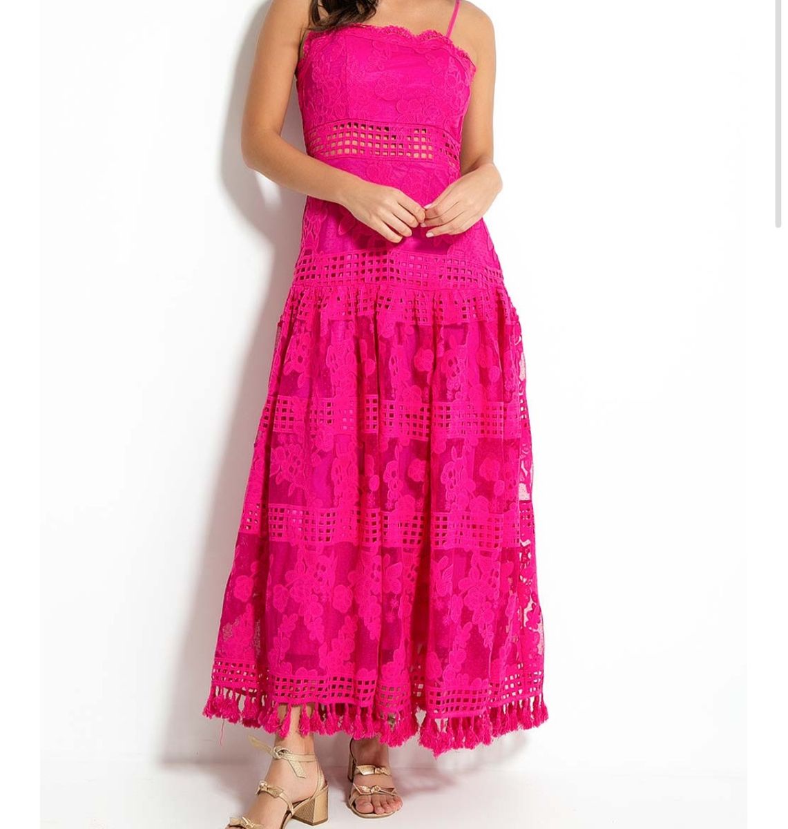 Vestido Longo Renda Pink Ave Rara | Vestido Feminino Ave Rara Nunca Usado 111367272 | enjoei