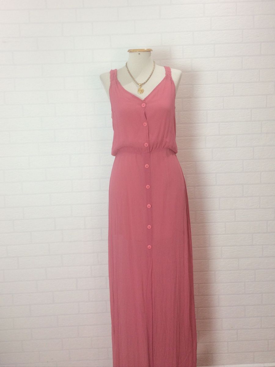 Vestido Longo Rosa com Botões Map | Vestido Feminino Map Usado 64195703 ...
