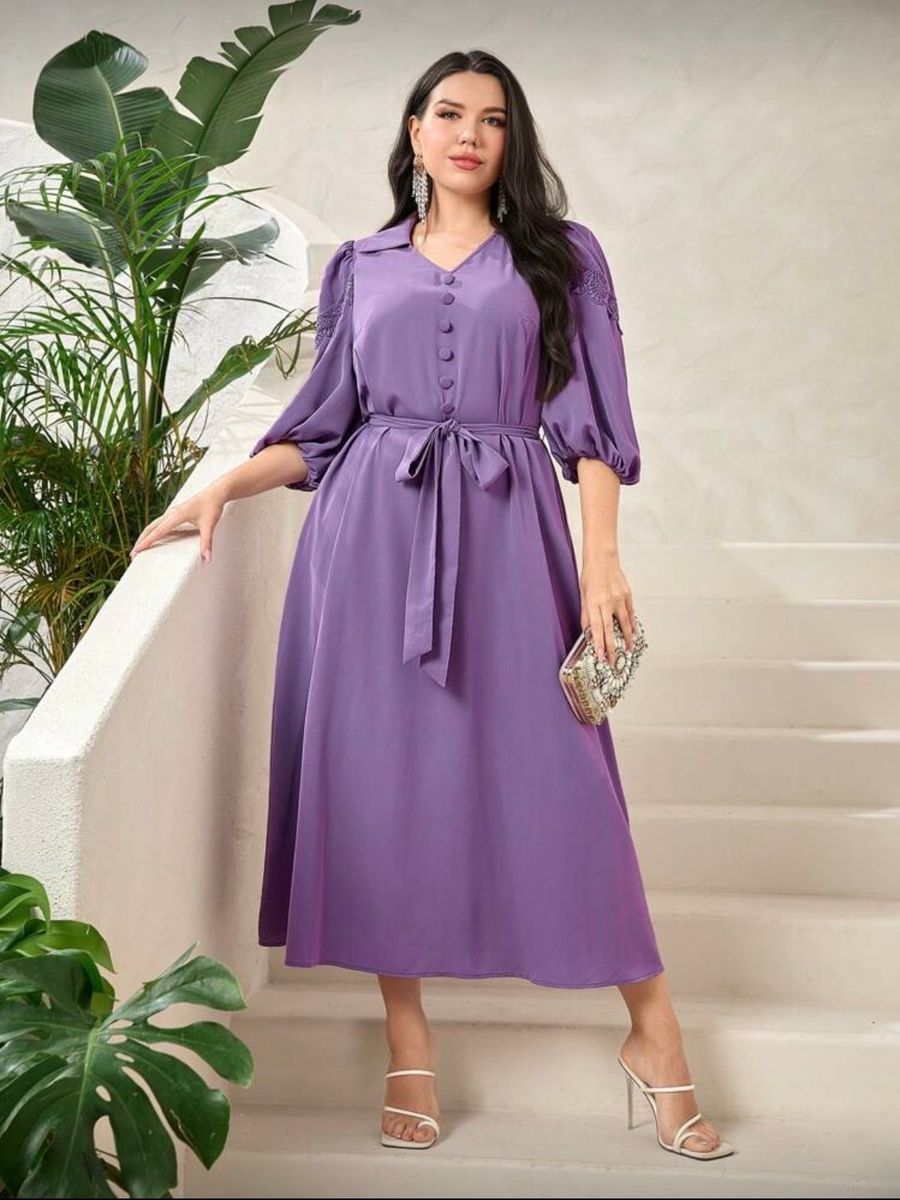 Vestido Longo Shein Plus Size Estilo Árabe com Manga Bishop | Vestido ...