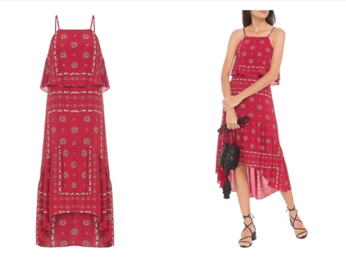 Vestido Maria Filó Midi Lenço Porto Vermelho | Vestido Feminino Maria ...