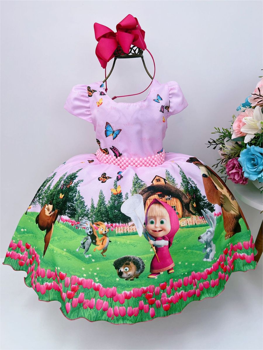 Vestido Masha e O Urso Marsha Marcha Macha Rosa Temático - 0032rc_04 ...