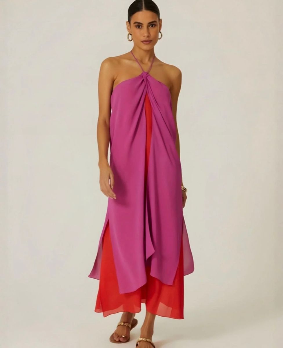 Vestido Midi Bicolor Maria Filó | Vestido de Festa Feminino Maria Filó ...