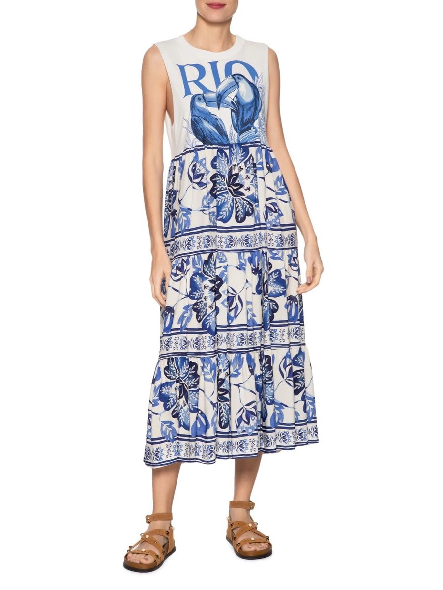 Vestido Midi Farm Arara Azul | Vestido Feminino Farm Nunca Usado ...