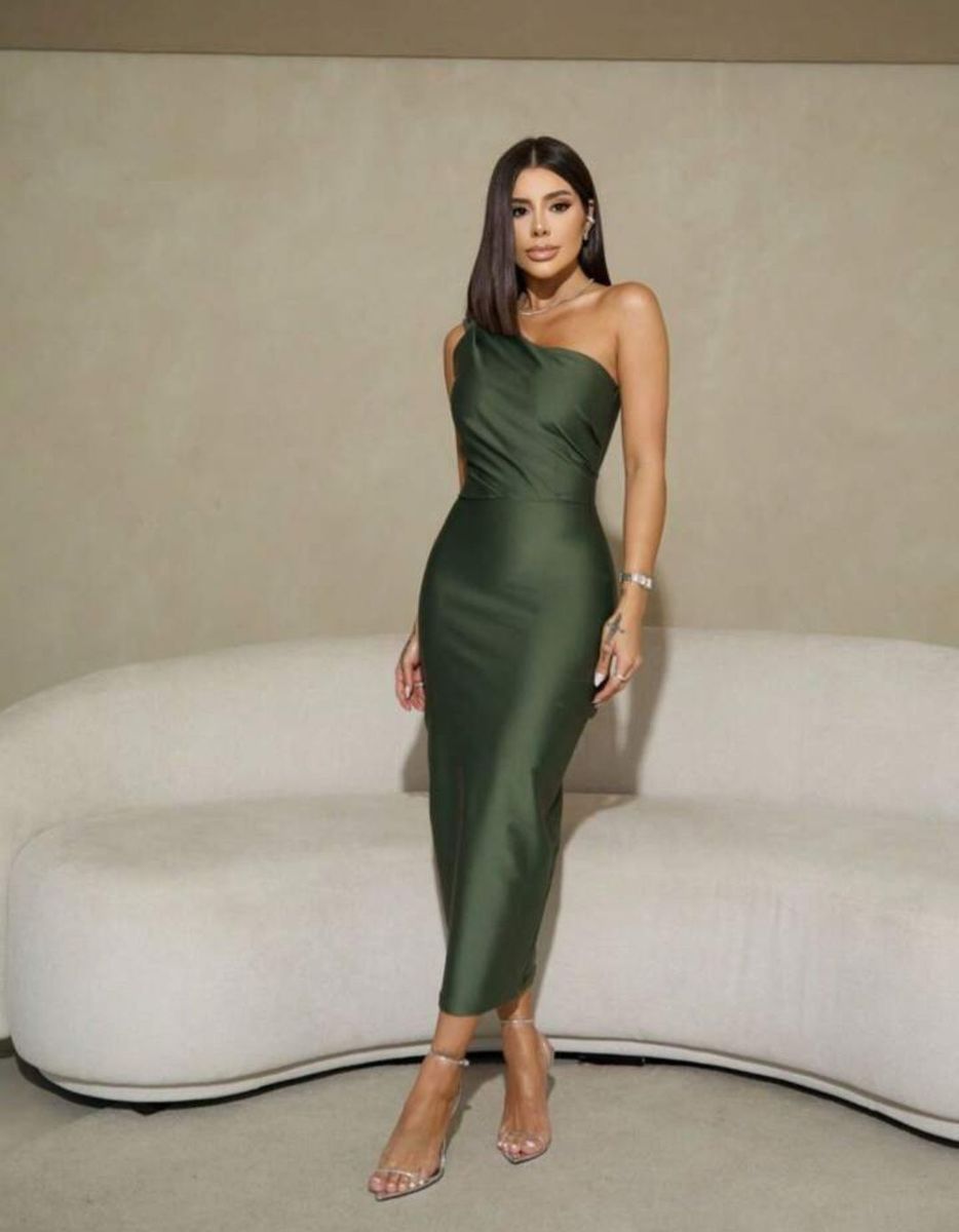 Vestido Midi Malha Prada Verde | Vestido de Festa Feminino Usado ...