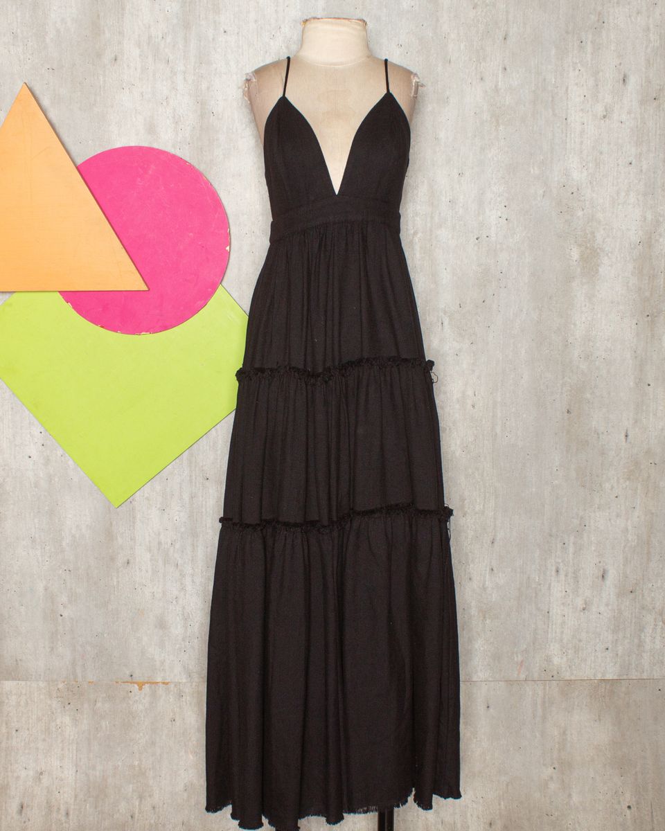 Vestido Midi Preto - Mariana Saad | Vestido Feminino Nati Vozza Usado ...