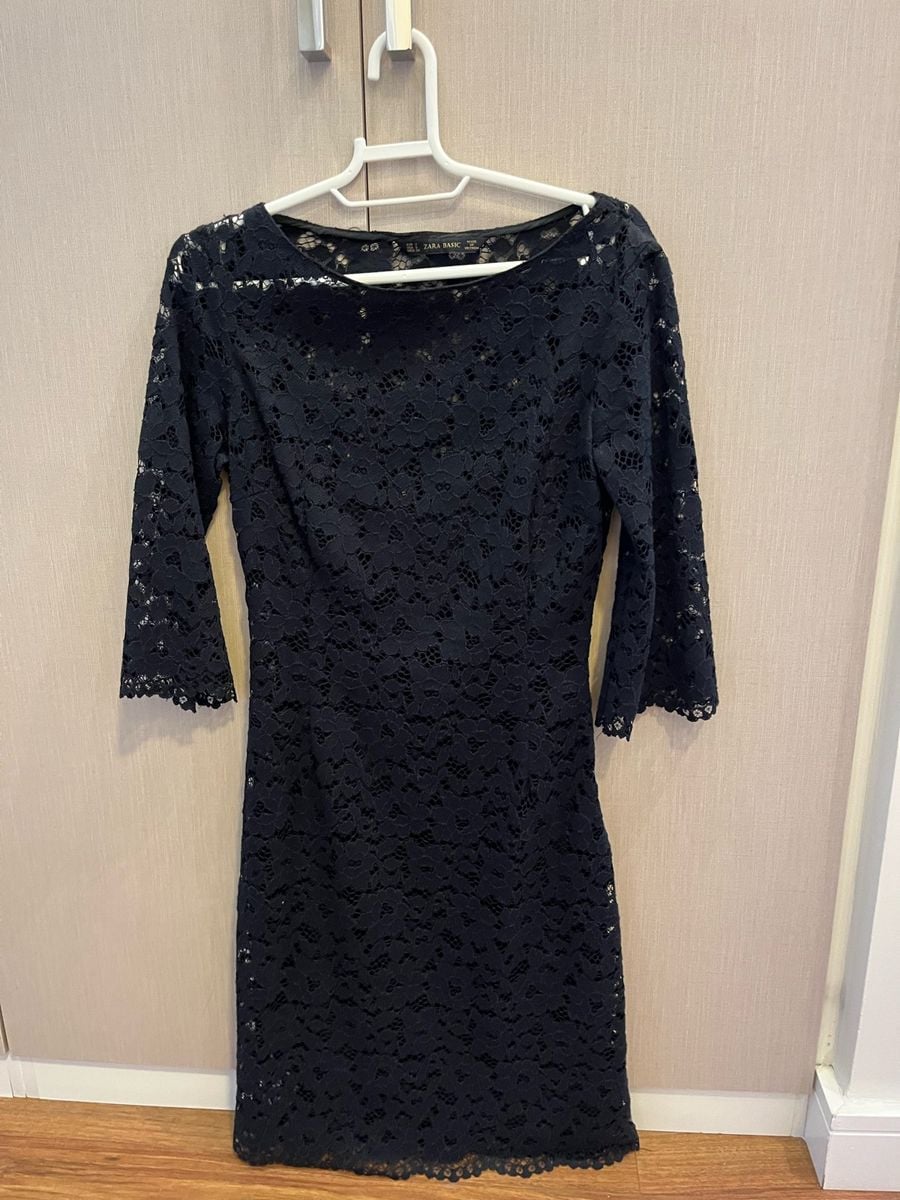 Vestido Midi Zara Basic Renda Preto | Vestido Feminino Zara Usado ...