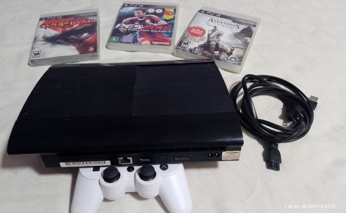 Video Game Console Ps3 Playstation com 3 Jogos Usado Console de Videogame Usado 95378359 enjoei
