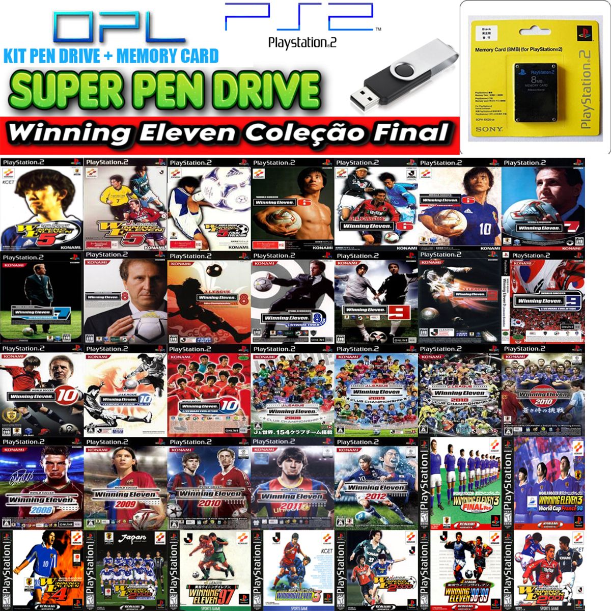 Winning Eleven Coleção Final Opl Ps2 Memory Card + Pen Drive 64gb ...
